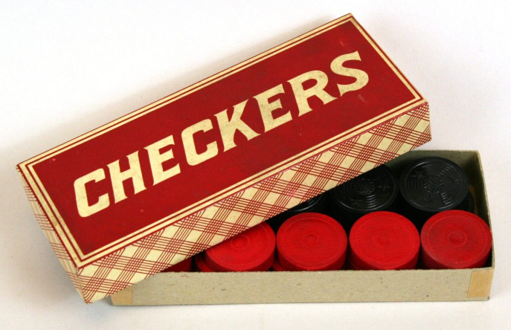 Vintage box of embossed wooden checkers - Urban Vintage Collectibles